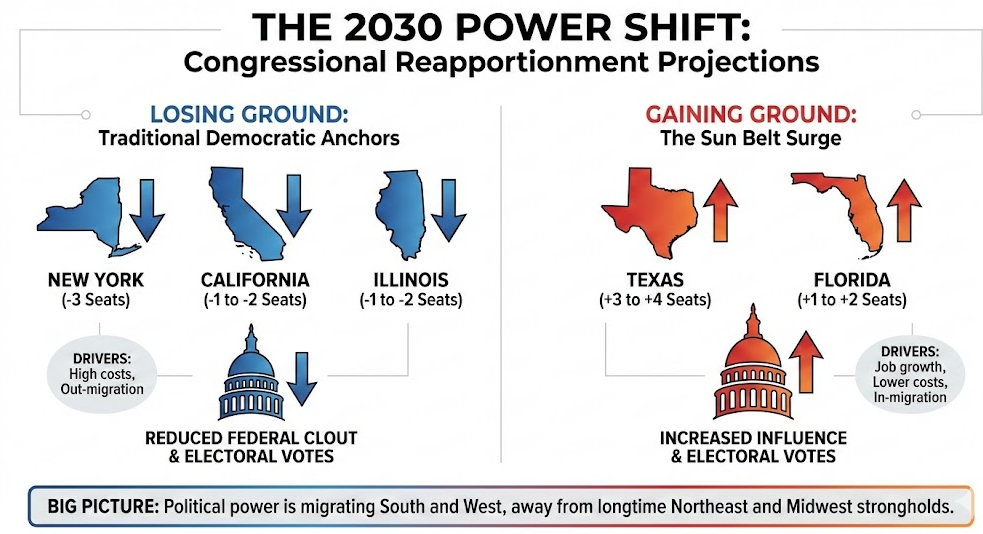 Red States to Gain, Blue States to Lose in 2030 House Reshuffle